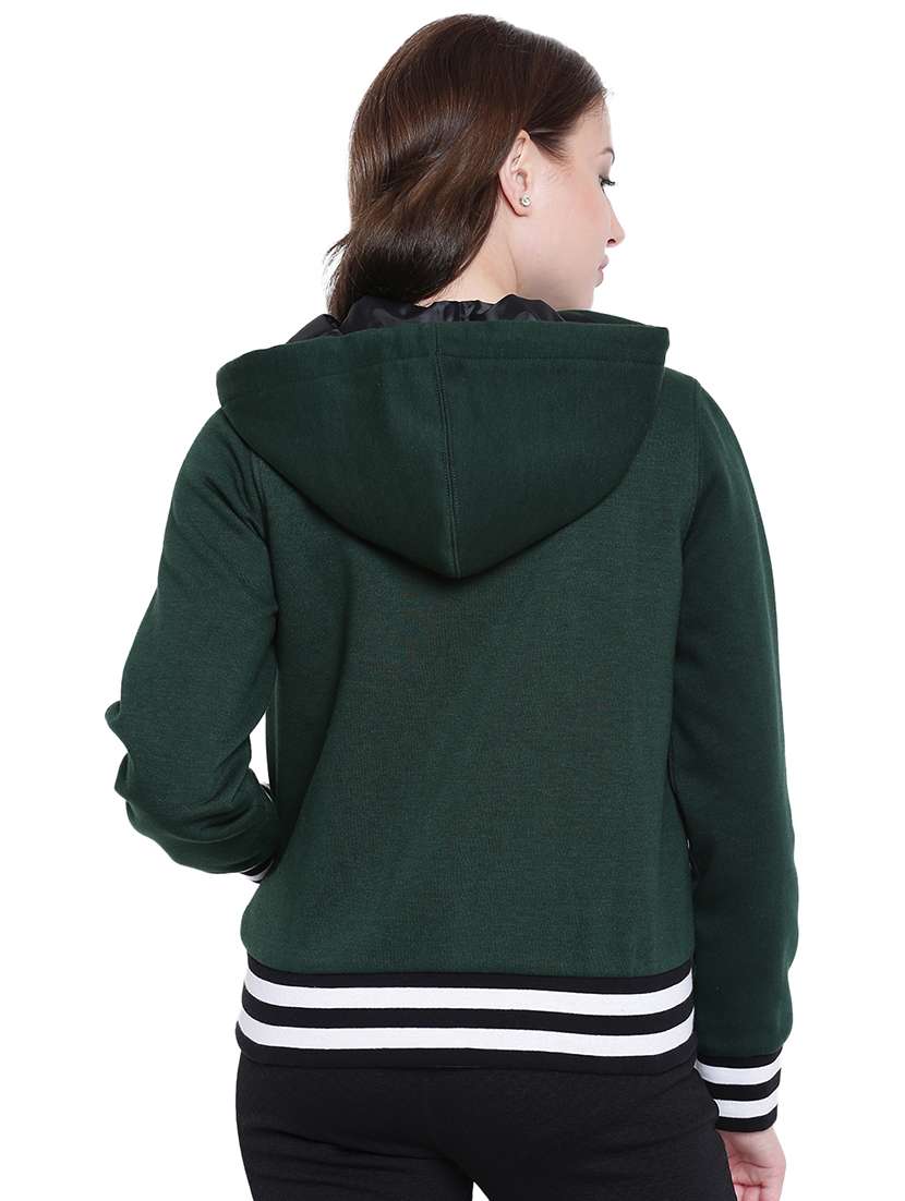 Buy online Hooded Neck Contrast Ribbed Jacket from jackets and blazers ...