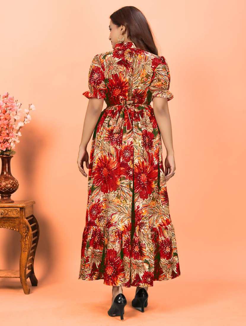Buy online Women Floral Print Puff Sleeve Tiered Dress from western ...